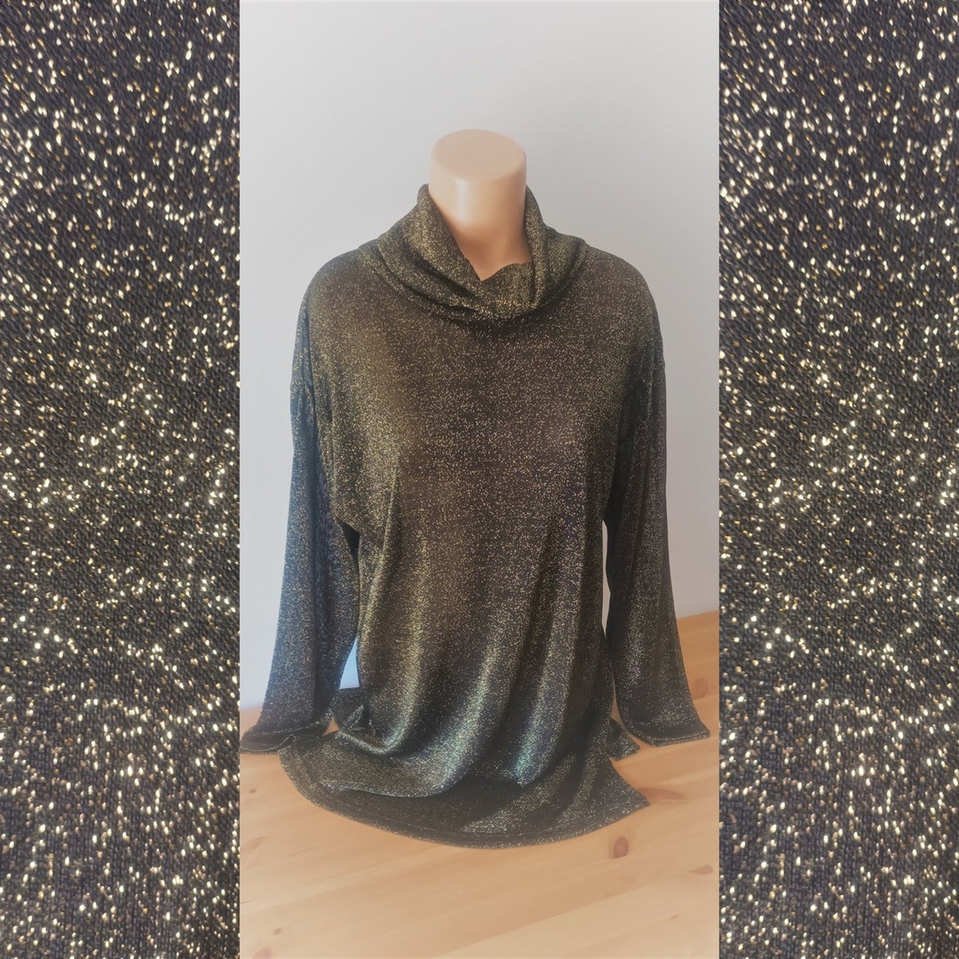 Vintage Women's Glitter Black Semi Sheer Blouse Size S Sparkling Black ...