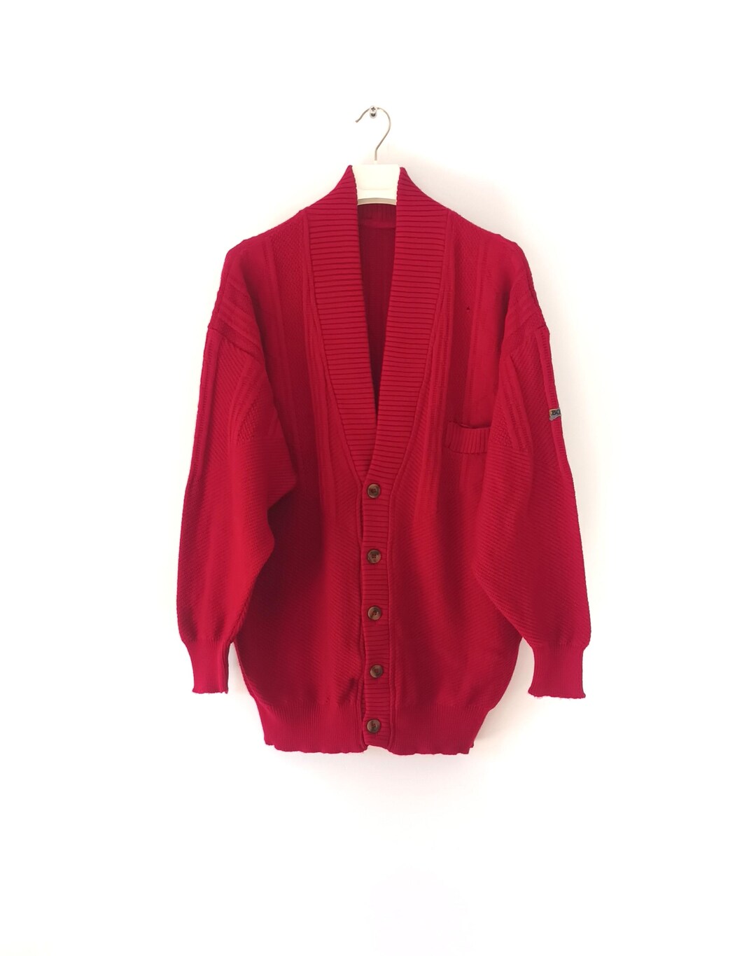 Vintage Men's Red Wool Cardigan Size M/50 Red Button up Cardigan Solid ...