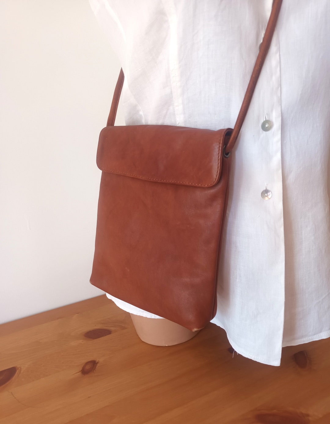 Prato Vintage Womens Brown Leather Crossbody Bag Brown Shoulder Bag ...
