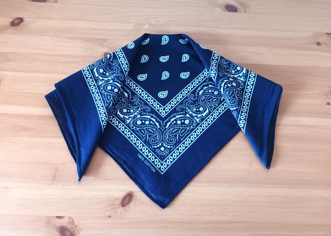 Vintage Navy Blue Cotton Bandana Paisley Print Bandana Dark Blue White ...