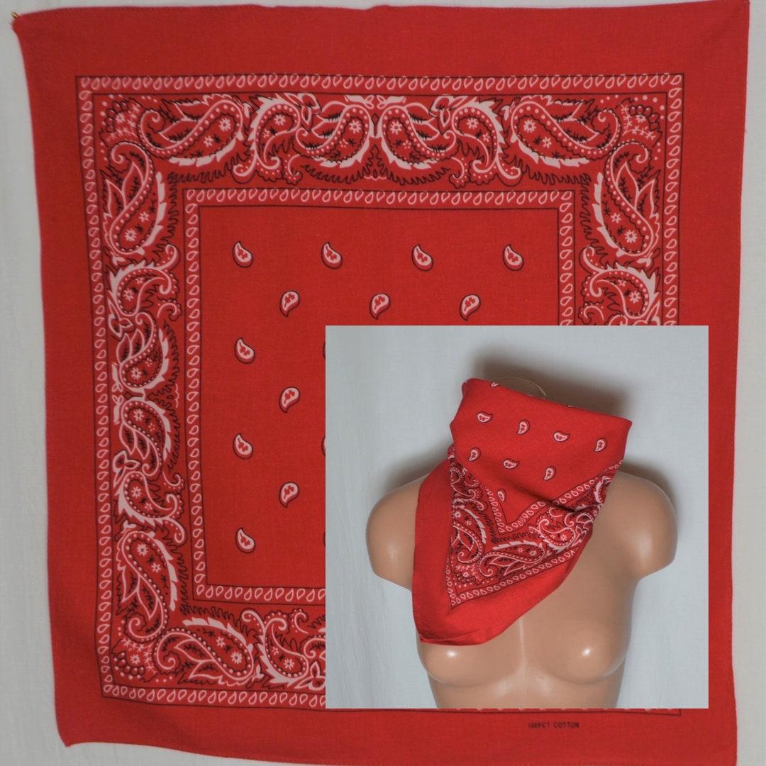 Vintage Red Cotton Bandana Paisley Bandana Neck Scarf Red White Black ...
