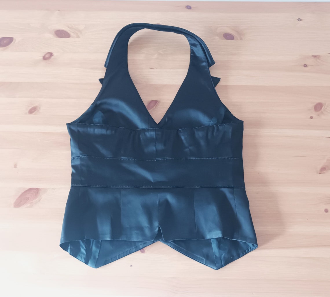 Vintage Women Black Satin Vest Size S Corset Satin Vest Sleeveless Crop ...