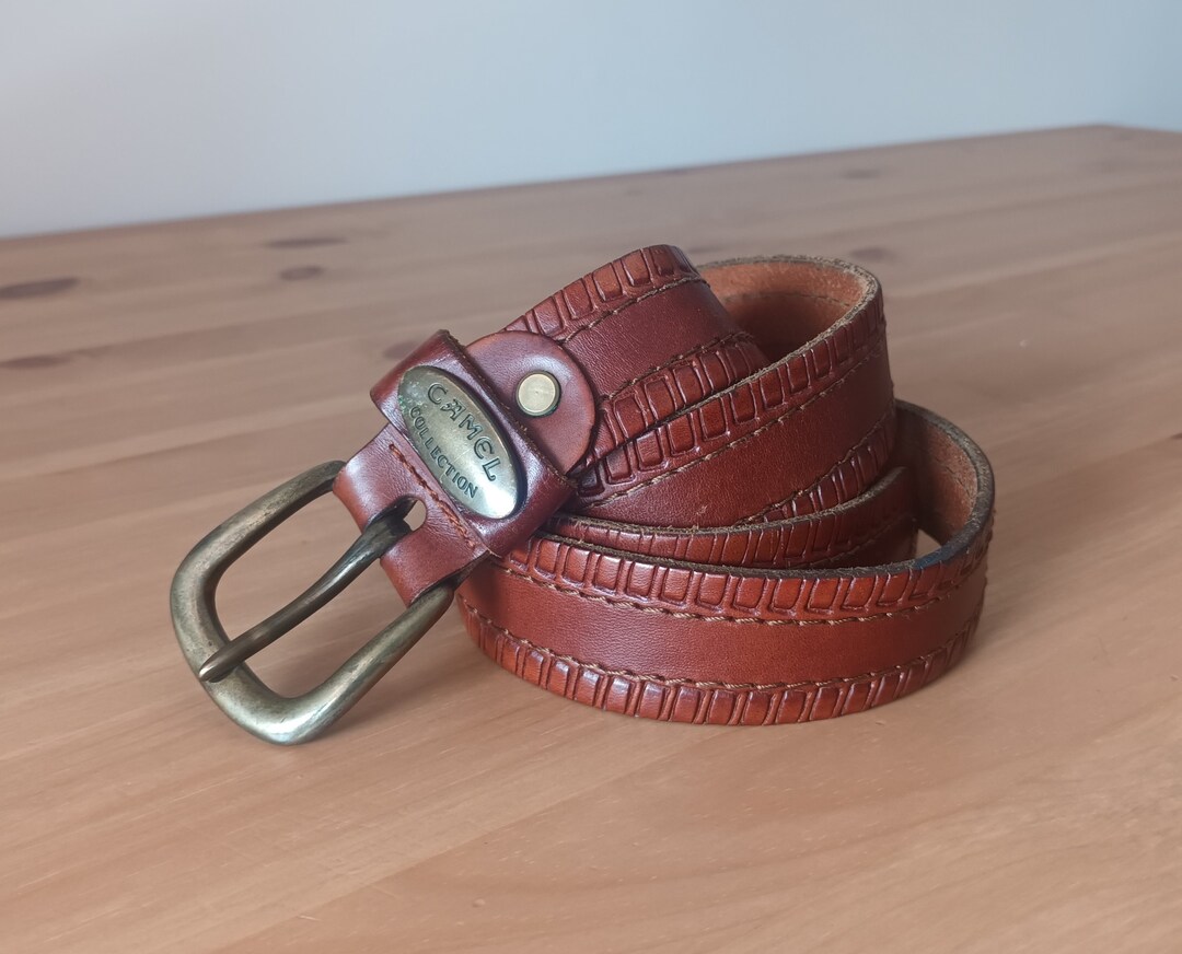 Camel Vintage Men's Brown Genuine Leather Belt Cinnamon Brown Embossed ...