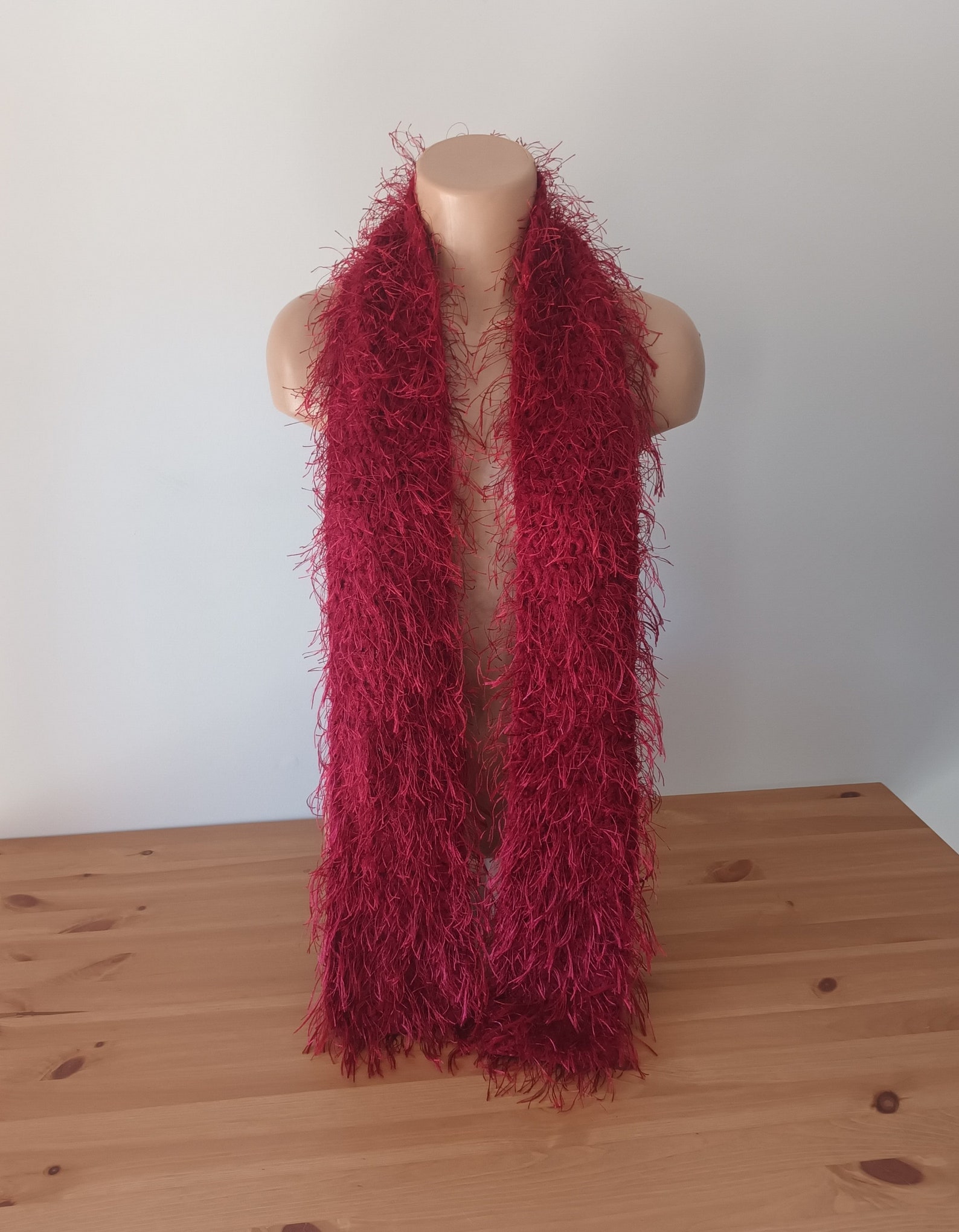 Vintage Burgundy Fluffy Scarf Long Deep Red Solid Faux Fur Scarf Fuzzy ...
