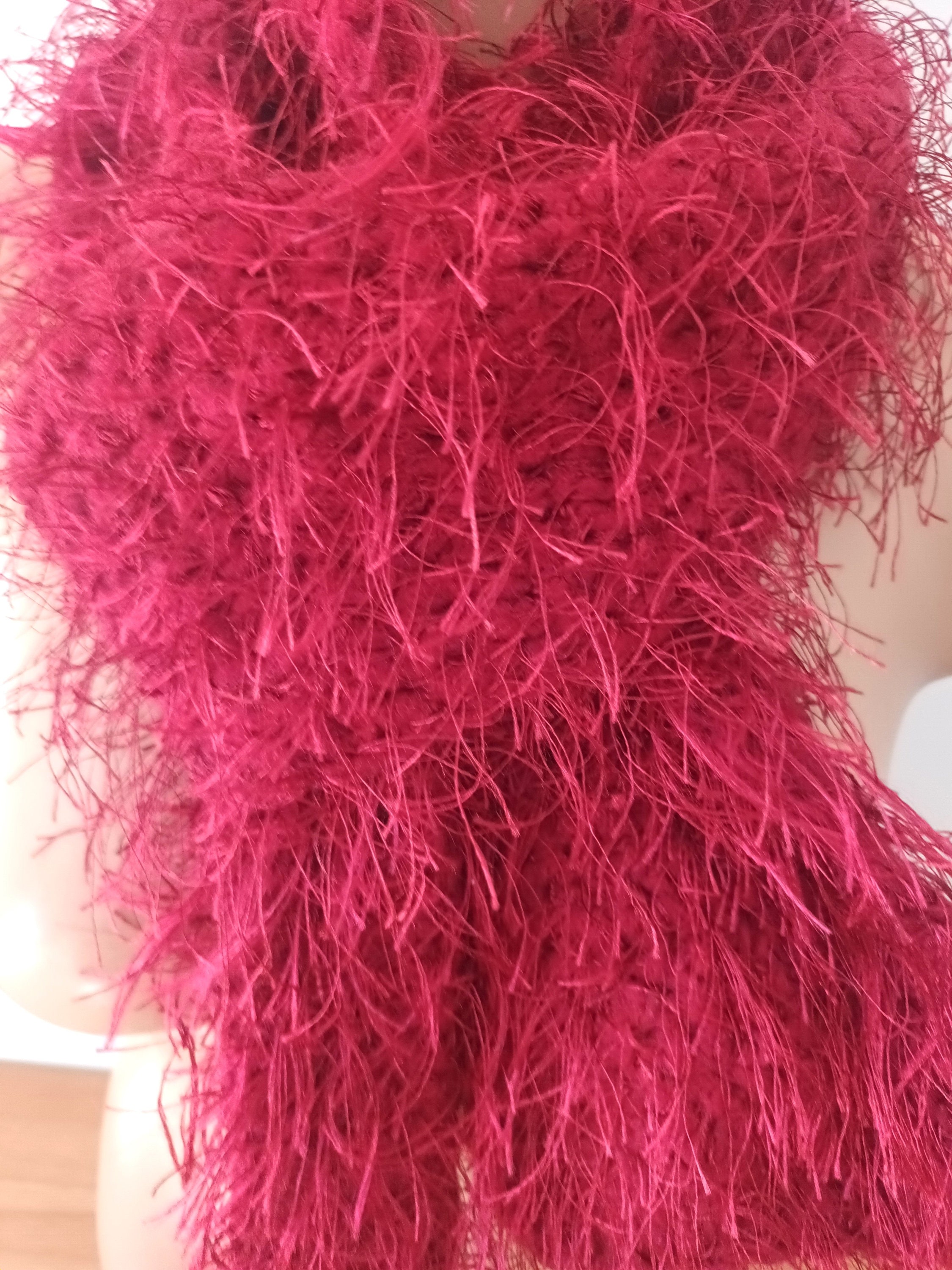 Vintage Burgundy Fluffy Scarf Long Deep Red Solid Faux Fur Scarf Fuzzy ...