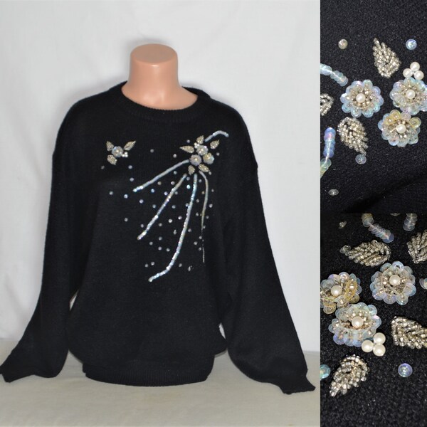 Black Beaded Sweater - Etsy