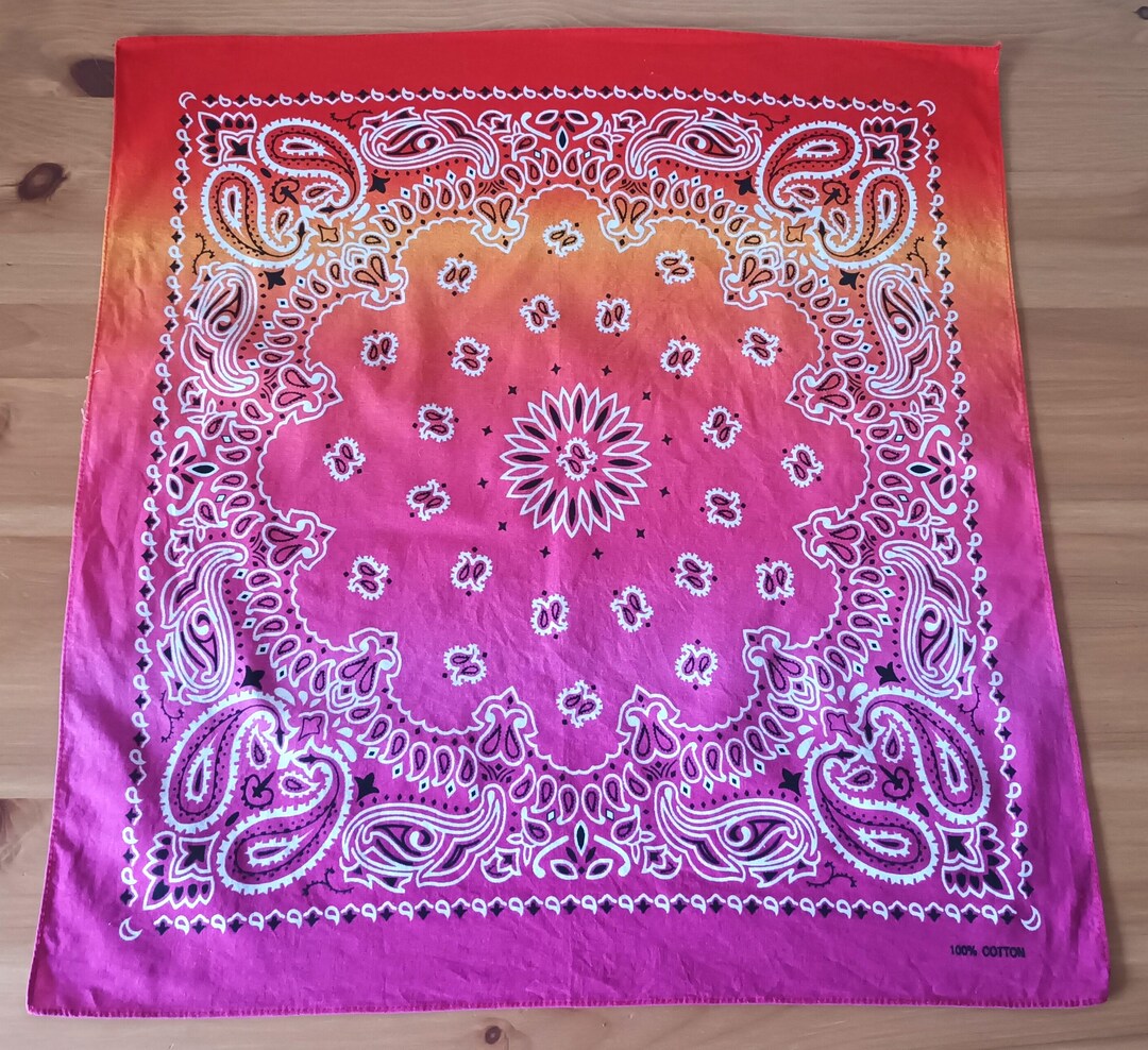 Vintage Pink Red Bandana Pink Orange Paisley Cotton Bandana Ombre ...