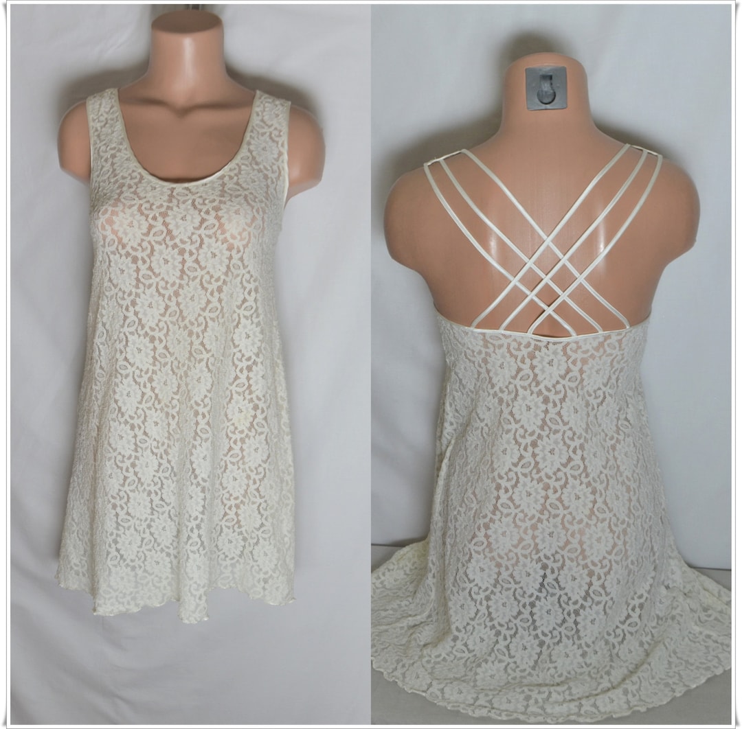 St Michael Vintage Sexy Mini Lace Nightie Size S/36 Semi Sheer Cream ...