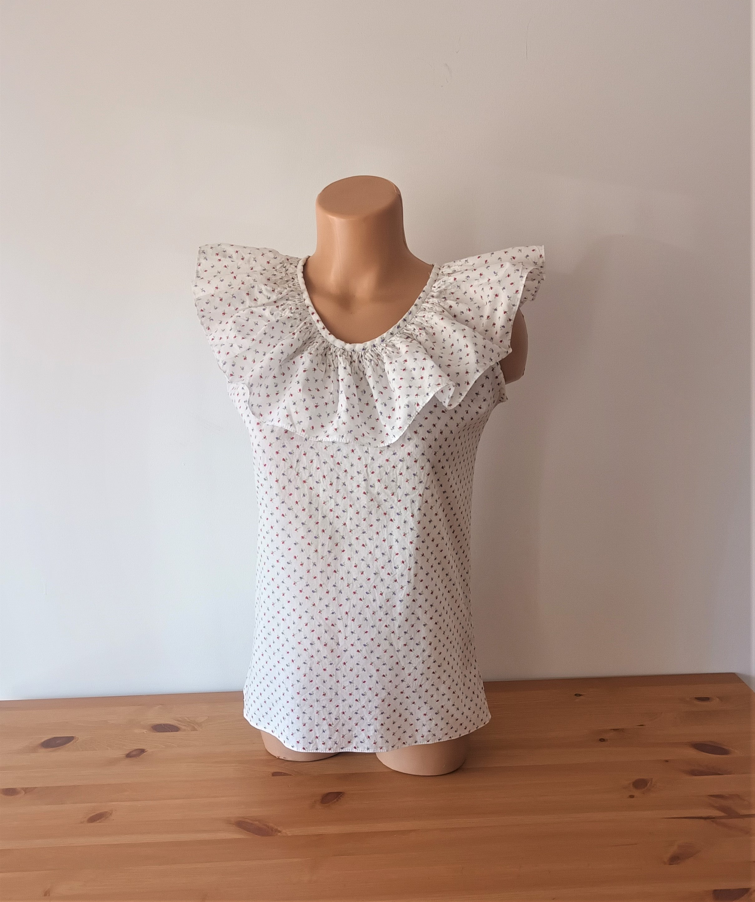 Vintage Women White Floral Cotton Ruffle Collar Top Size - Etsy