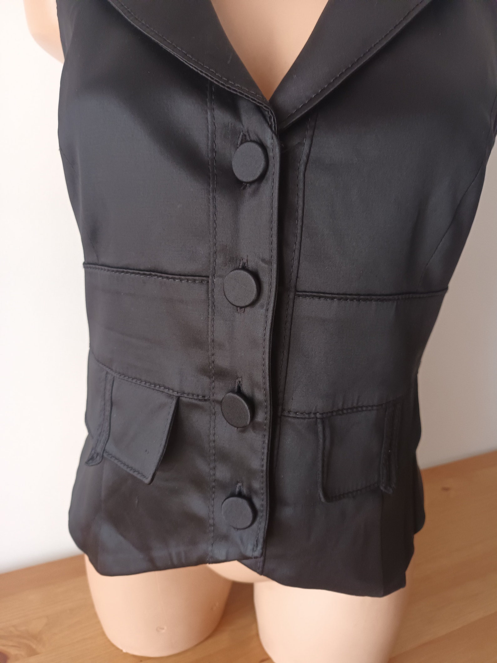 Vintage Women Black Satin Vest Size S Corset Satin Vest Sleeveless Crop ...