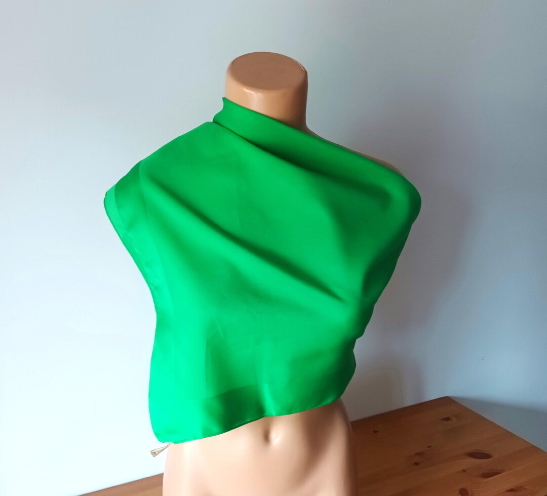 Vintage Green Satin Square Scarf Solid Green Scarf Neckscarf Women ...