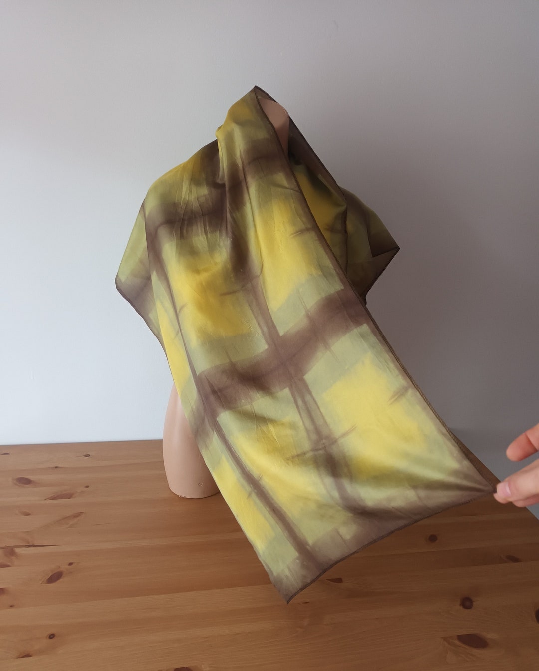 Vintage Silk Long Scarf Yellow Green Khaki Silk Scarf Ombre Silk Scarf ...