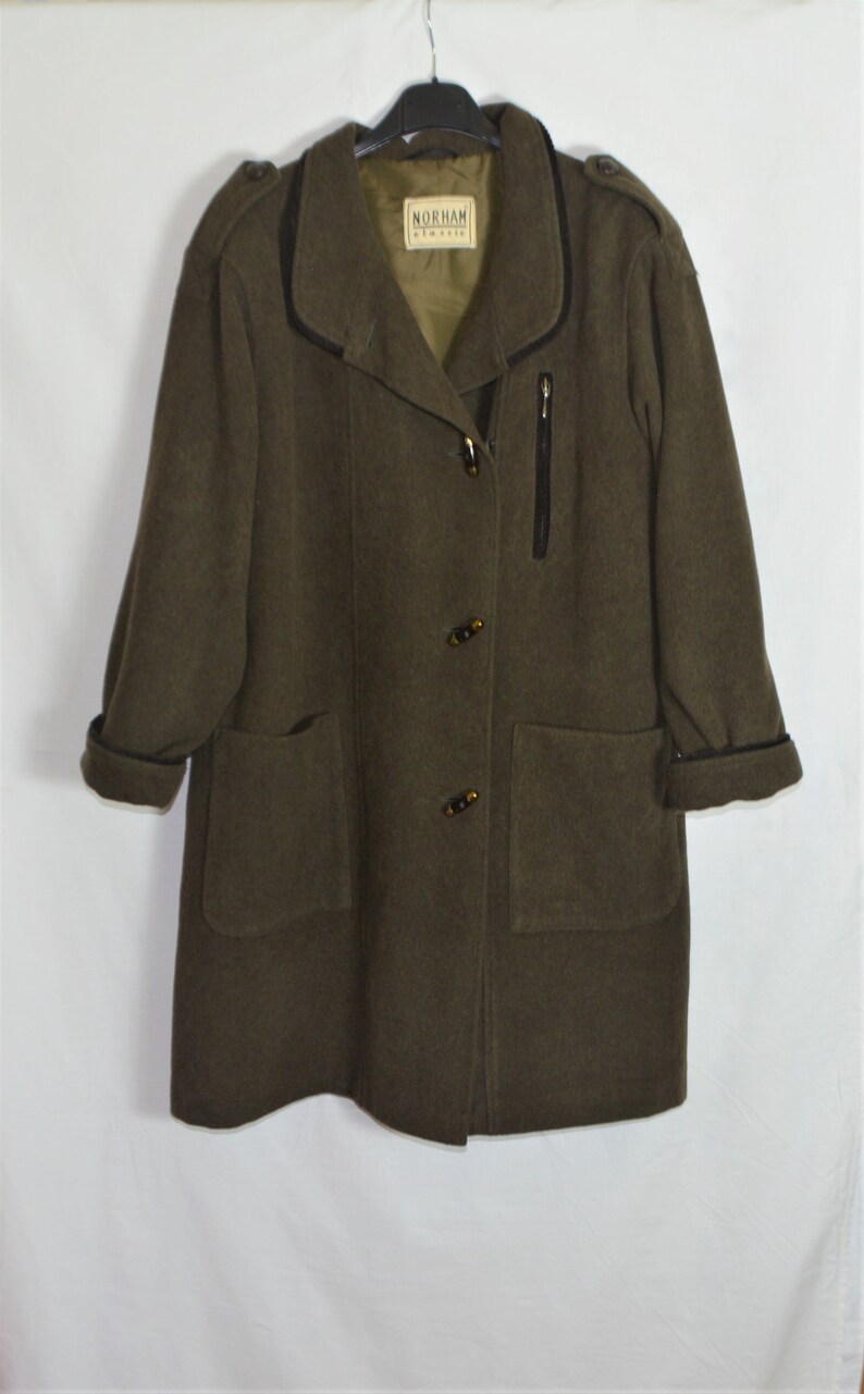 Norham Vintage Women Wool Coat Size L/XL Military Style Coat Khaki ...