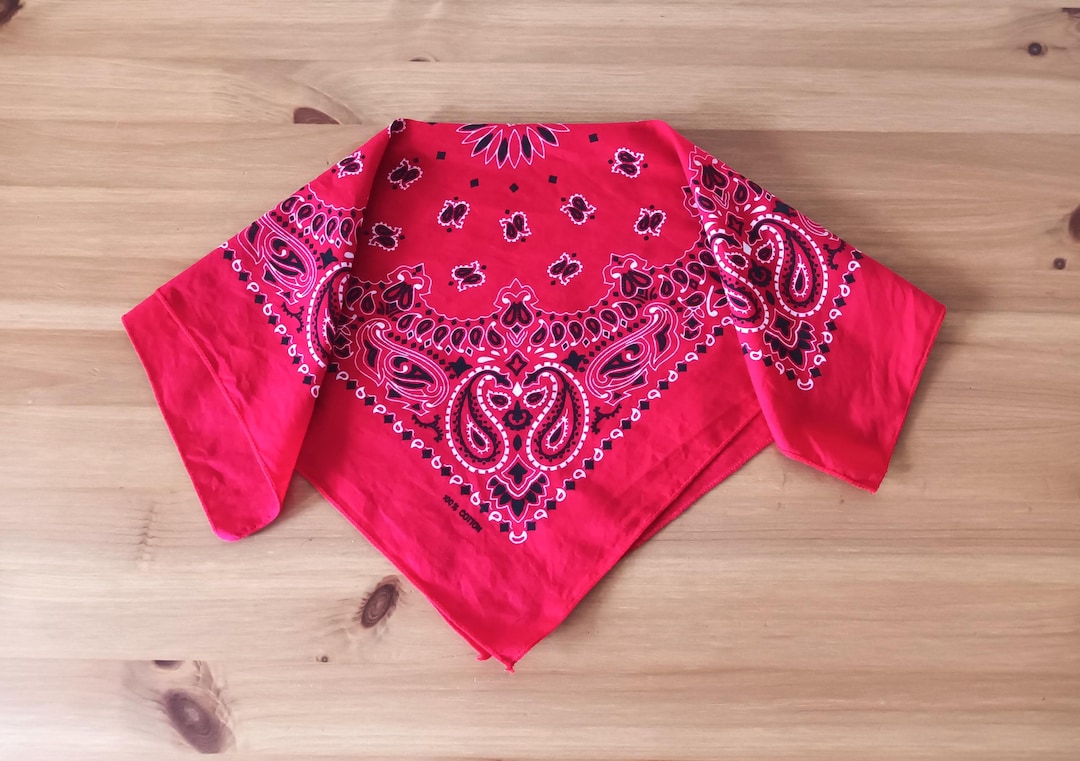 Vintage Red Cotton Bandana Paisley Print Bandana Red Black White ...