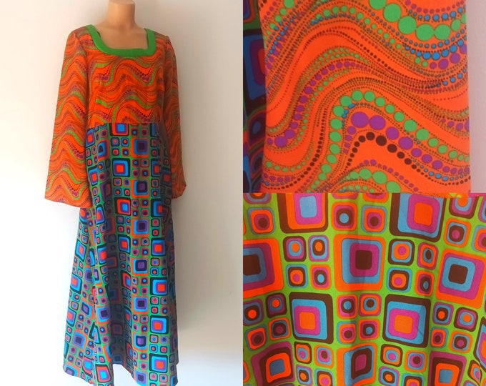Vintage Women's Colorful Maxi Dress Size M/40 Orange Green Blue Purple ...