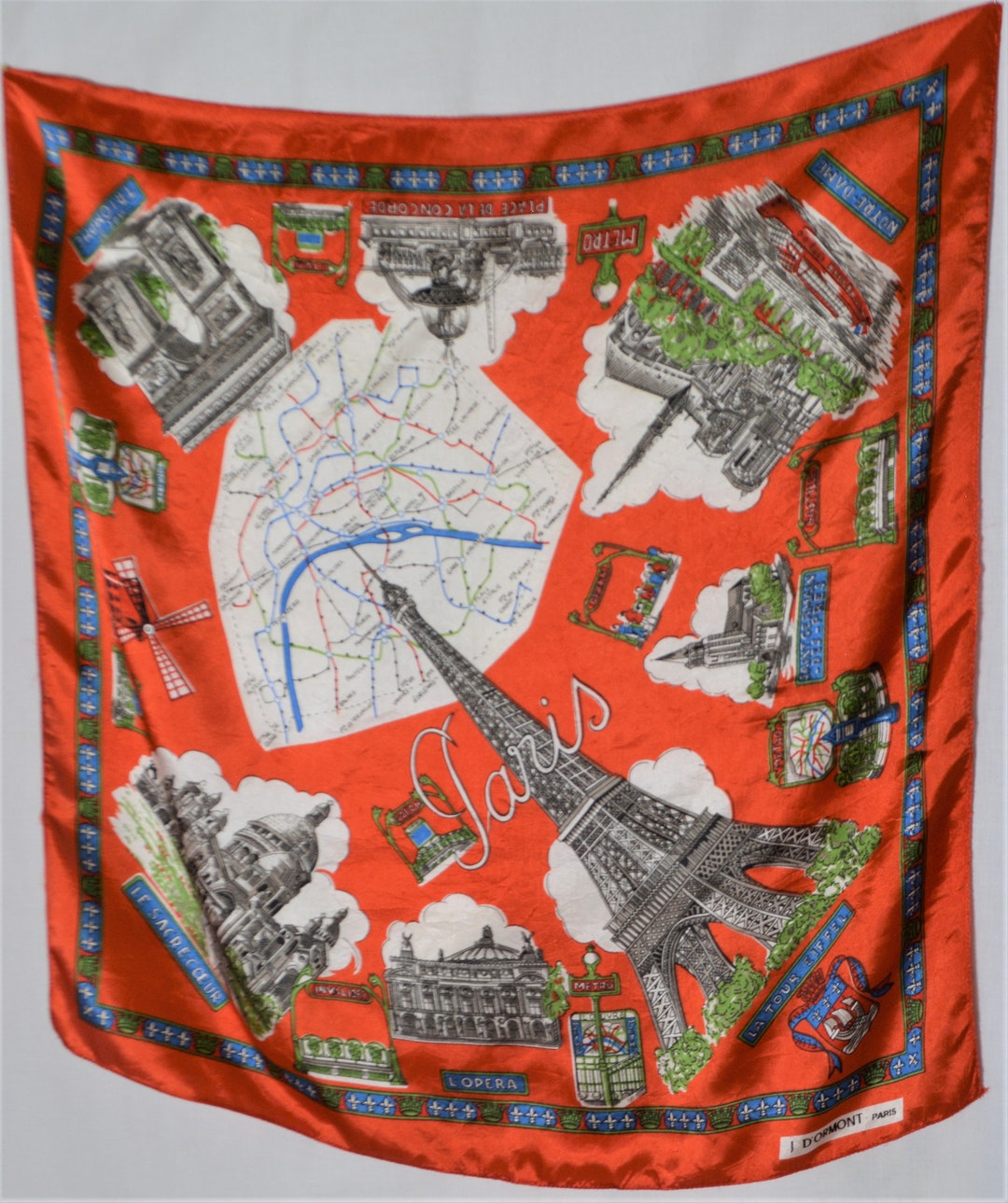 Vintage J. Dormont Paris Scarf Eiffel Tower Opera Scarf Paris Souvenir ...