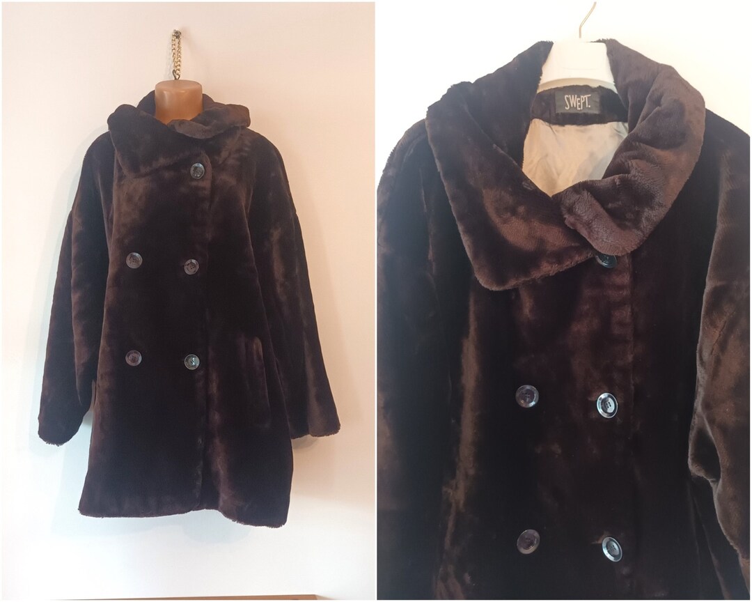 Vintage Women Brown Faux Fur Coat Size XL/XXL Chocalate Brown Eco Fur ...