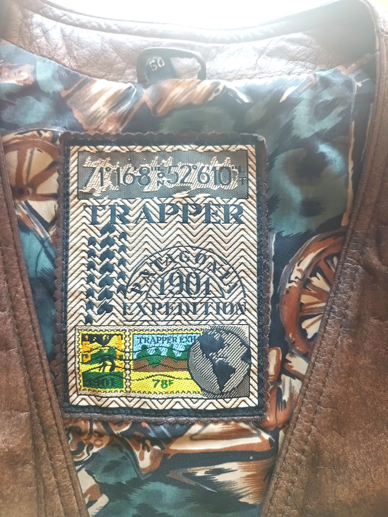 Trapper Vintage Men's Brown Leather Vest Size M/50 Brown Many Pockets ...