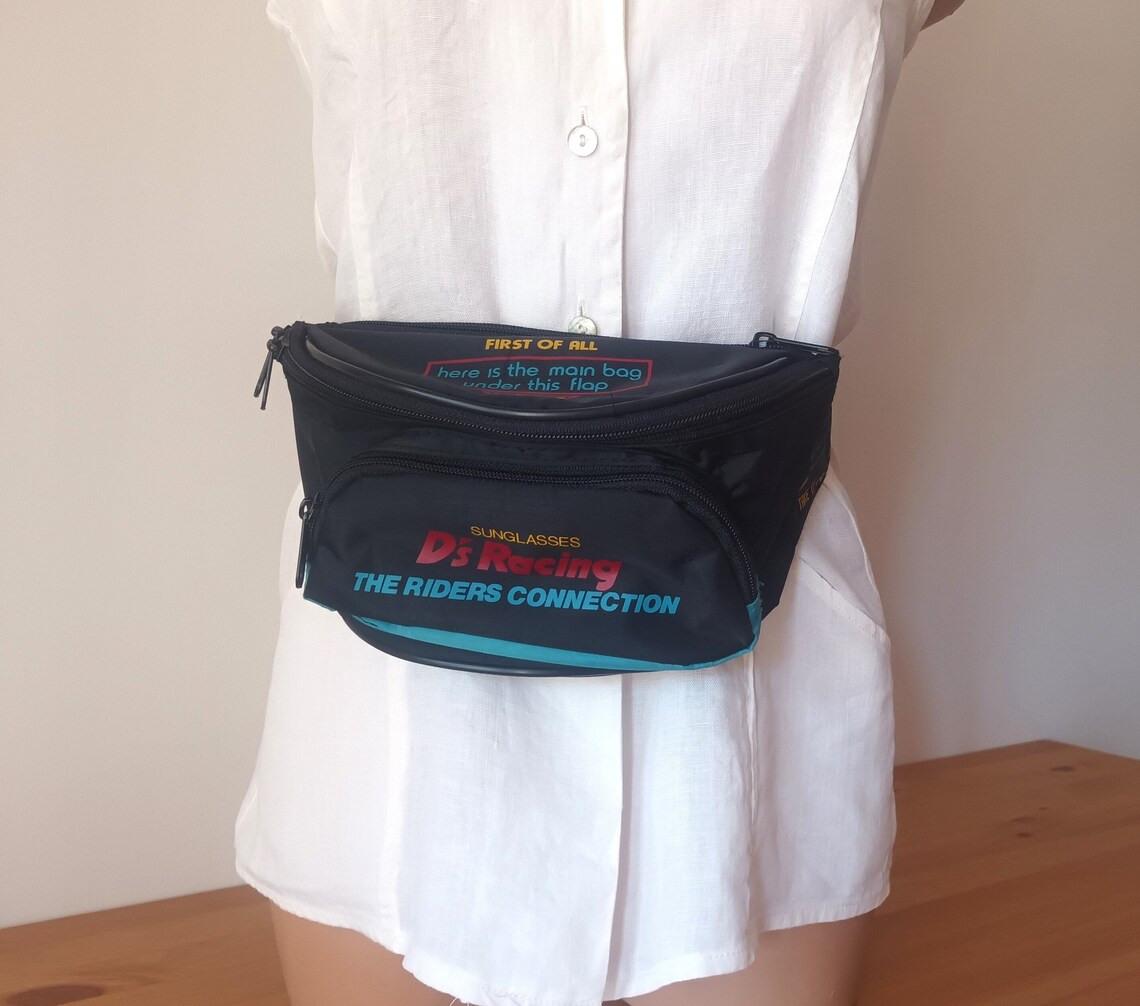 Vintage Unisex Black Nylon Fanny Pack Bag Bum Bag Waist Bag Leather ...