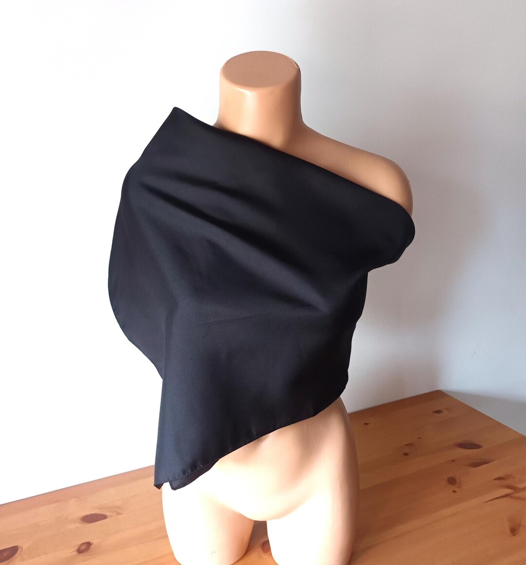 Vintage Black Satin Square Scarf Solid Black Scarf Neckscarf Women ...