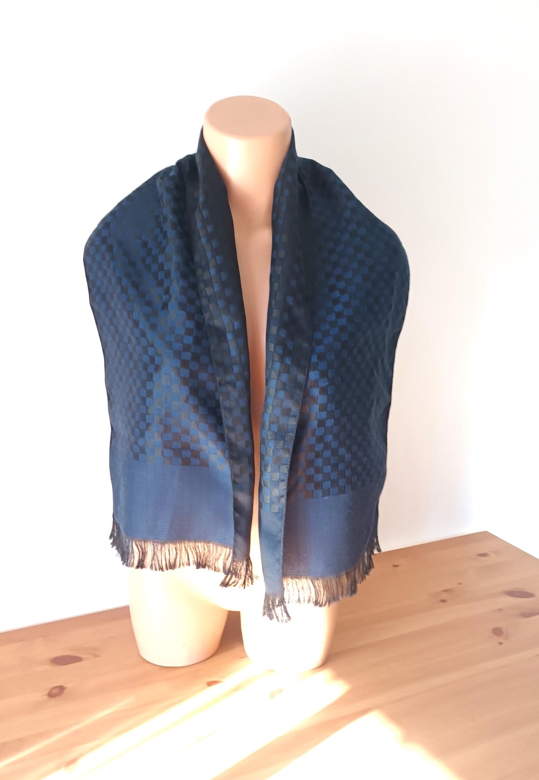 Vintage Men's Dark Blue Long Scarf Geometric Print Men Scarf Black Navy ...