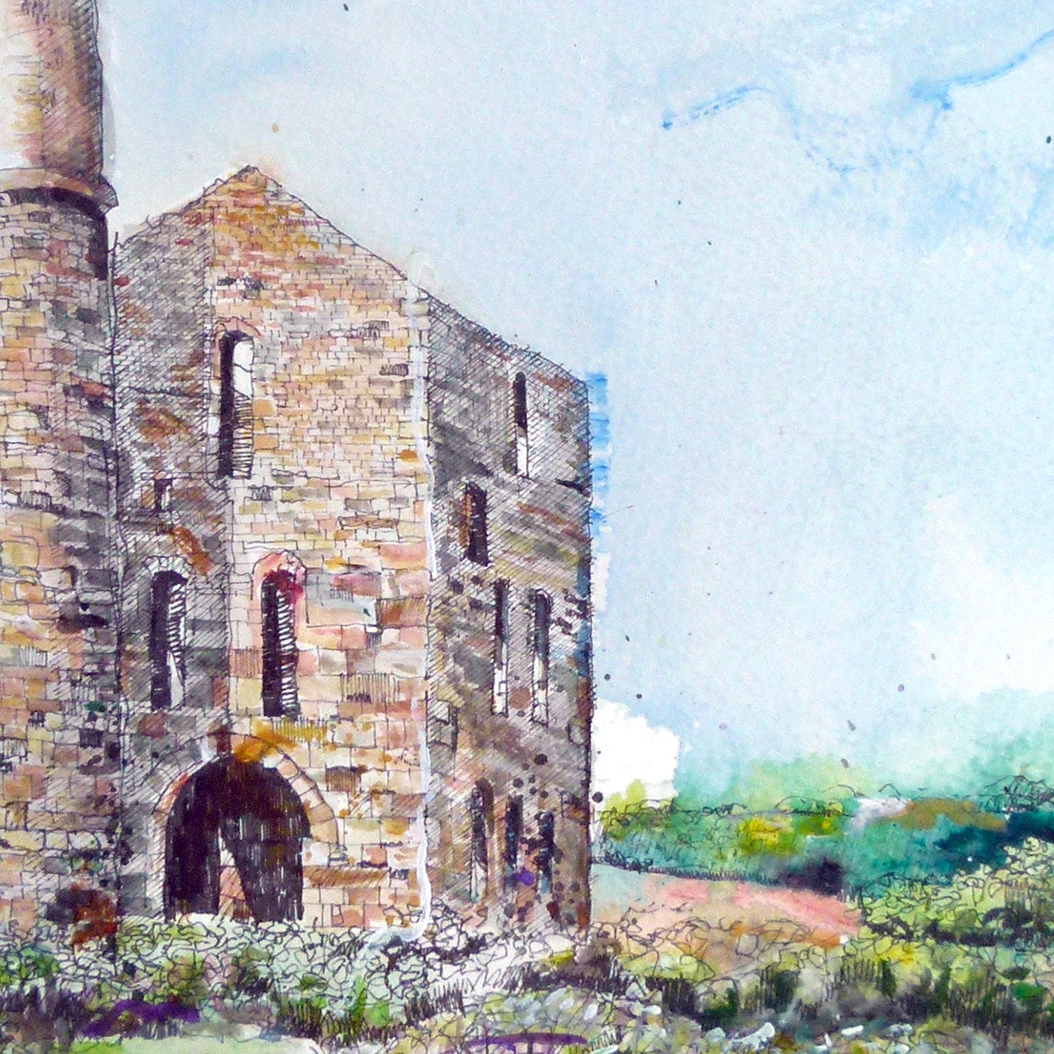 Patchwork Brickwork, Fine Art Watercolour Limited Edition Giclee Print ...