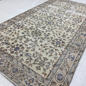 3x7 AREA RUG, Vintage Neutral Rug, Oriental Turkish Rug, Oushak Muted ...
