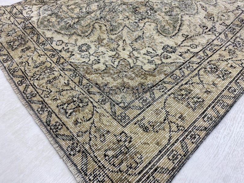 5.4x9.2ft, Vintage Turkish Oushak Rug, Pale Green Beige Wool Rug ...