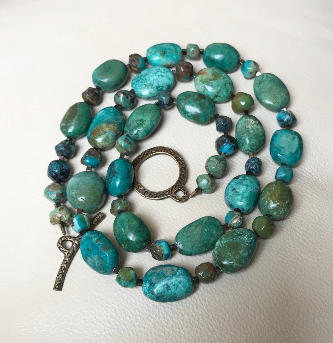 Small and Large Turquoise Nuggets With Hematite Cube Necklace - Etsy