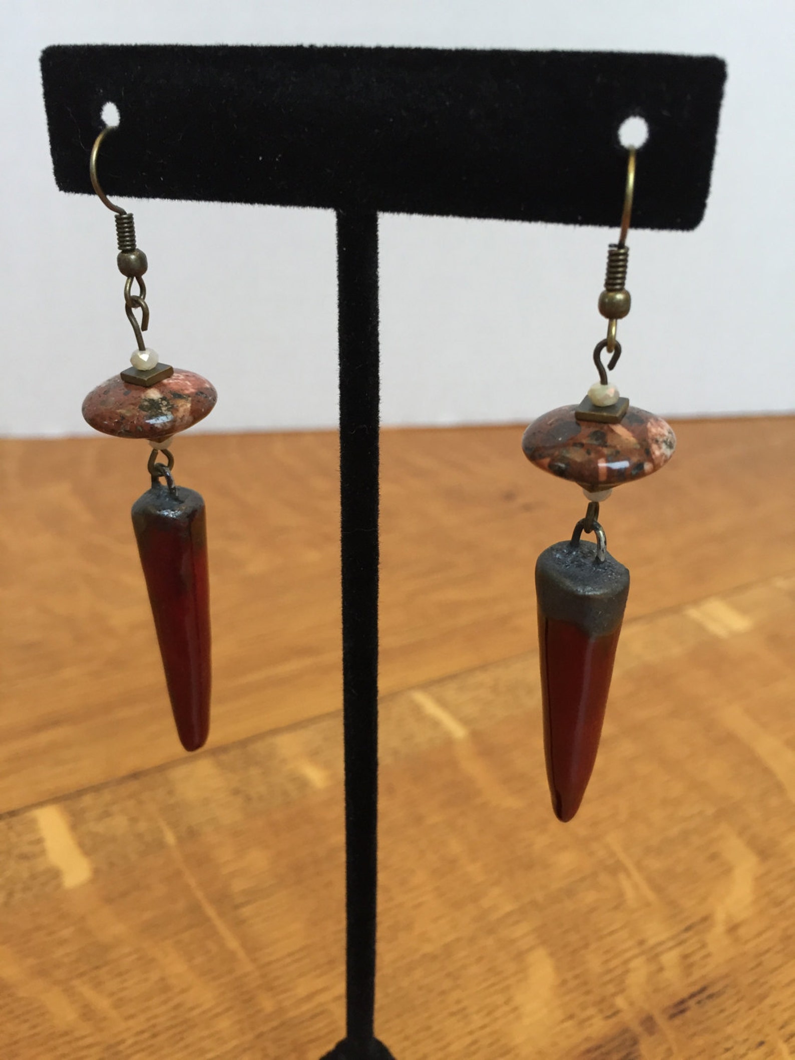 Glazed Porcelain and Volcano Jasper Earrings - Etsy