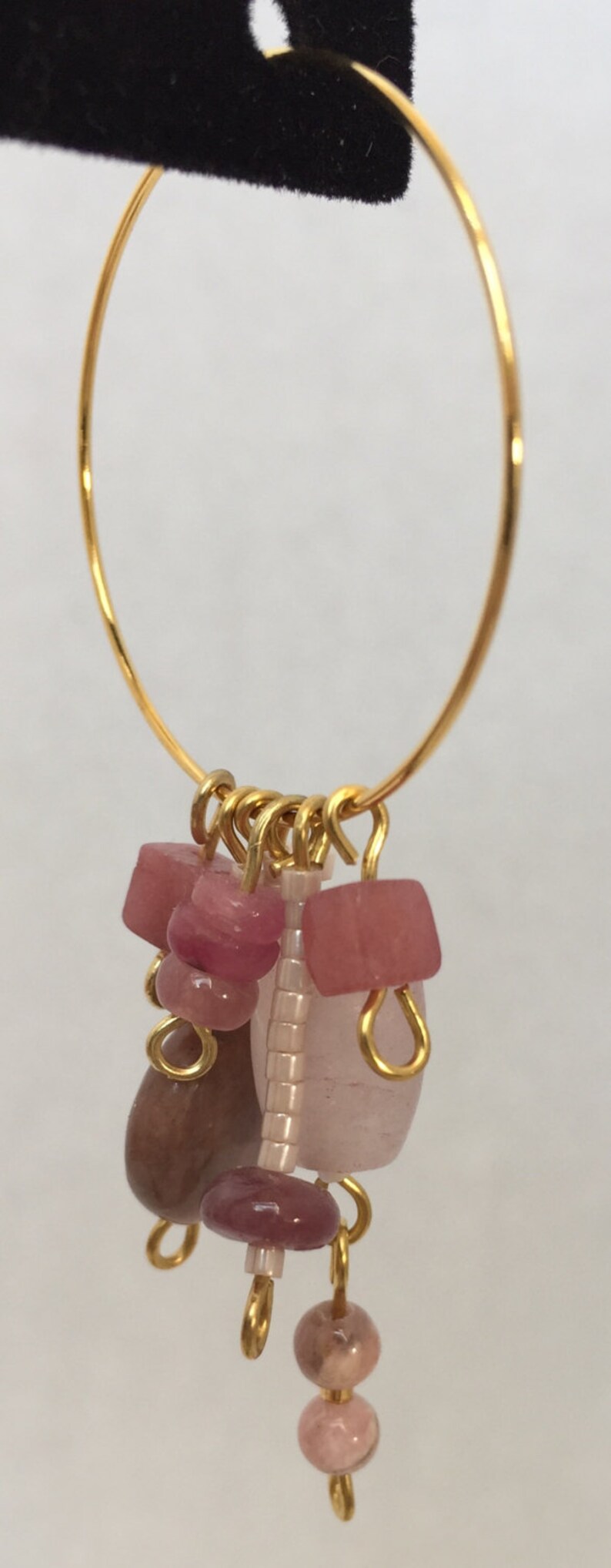 Rhodonite Chalcedony Jade and Tourmaline Gold Hoop Earrings | Etsy