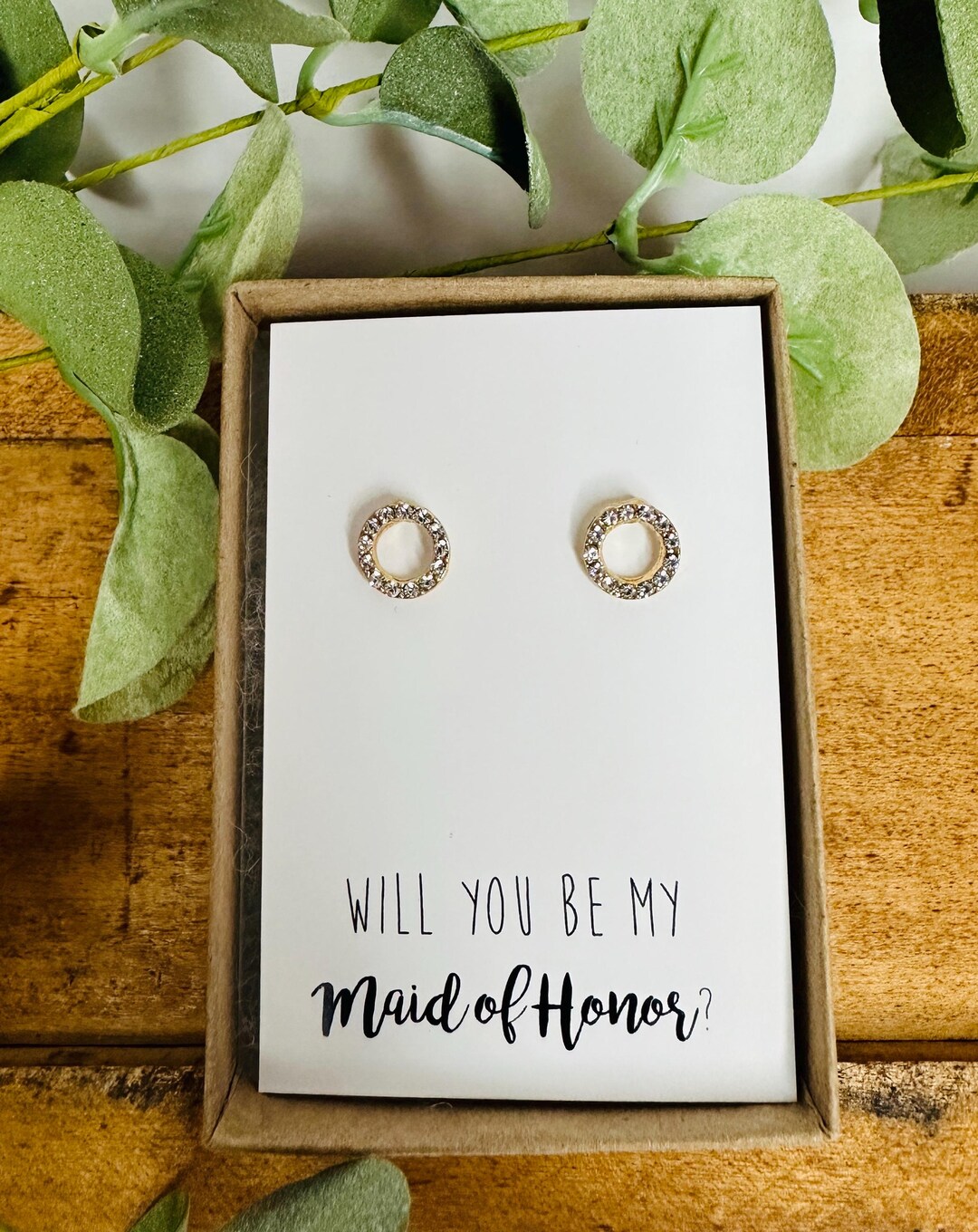 Dainty Small Gold Circle Stud With Crystal | Bridesmaid Gift ...