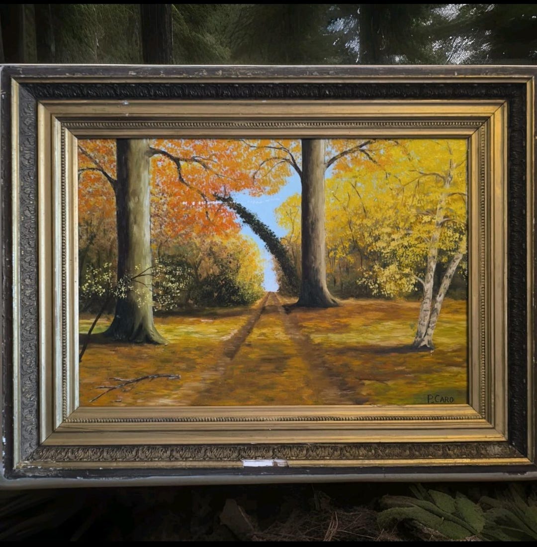 P CARO, Oil on Canvas Board, "road From Noyon to Bailly," 1981, Gilt ...