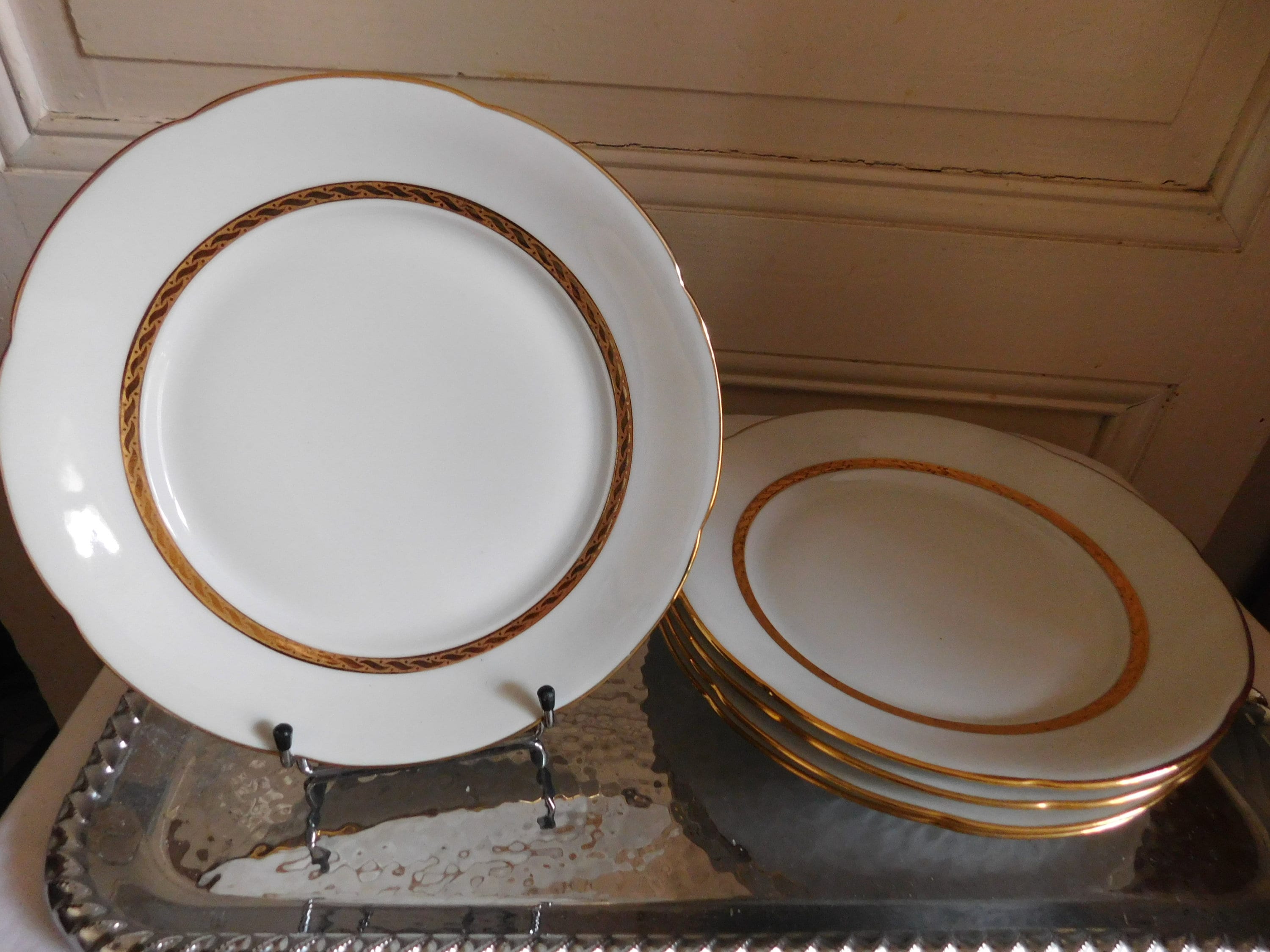 Home & Living Plates Five flat plates french porcelain gold fillets ...