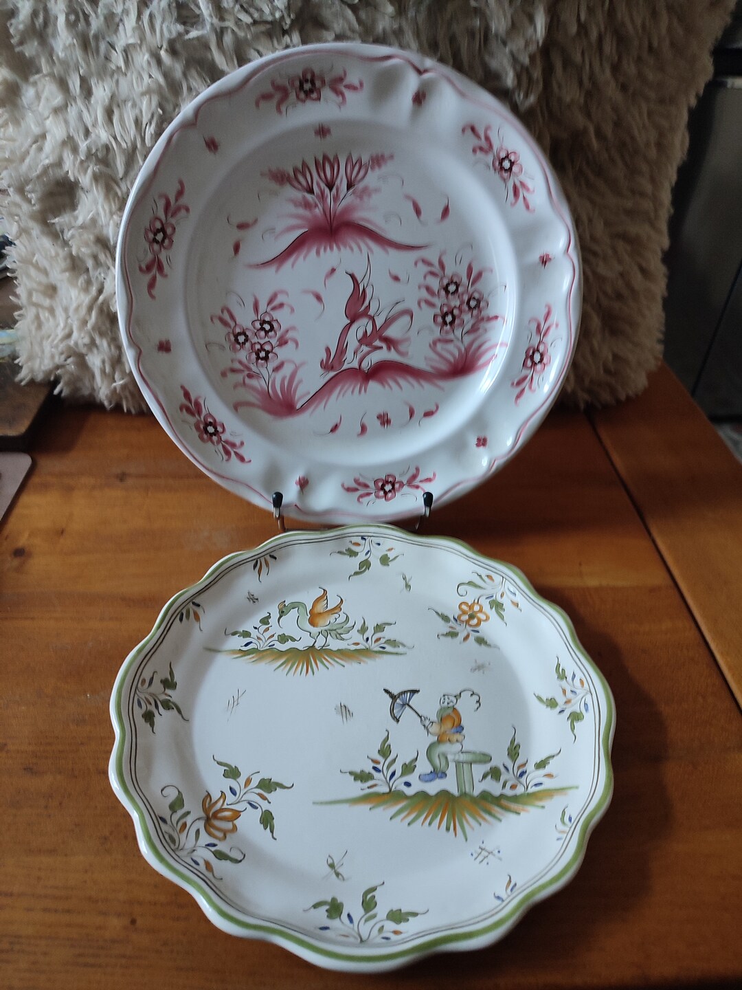 Moustiers Set of Two Earthenware Plates With Chinese Grotesque Bird ...