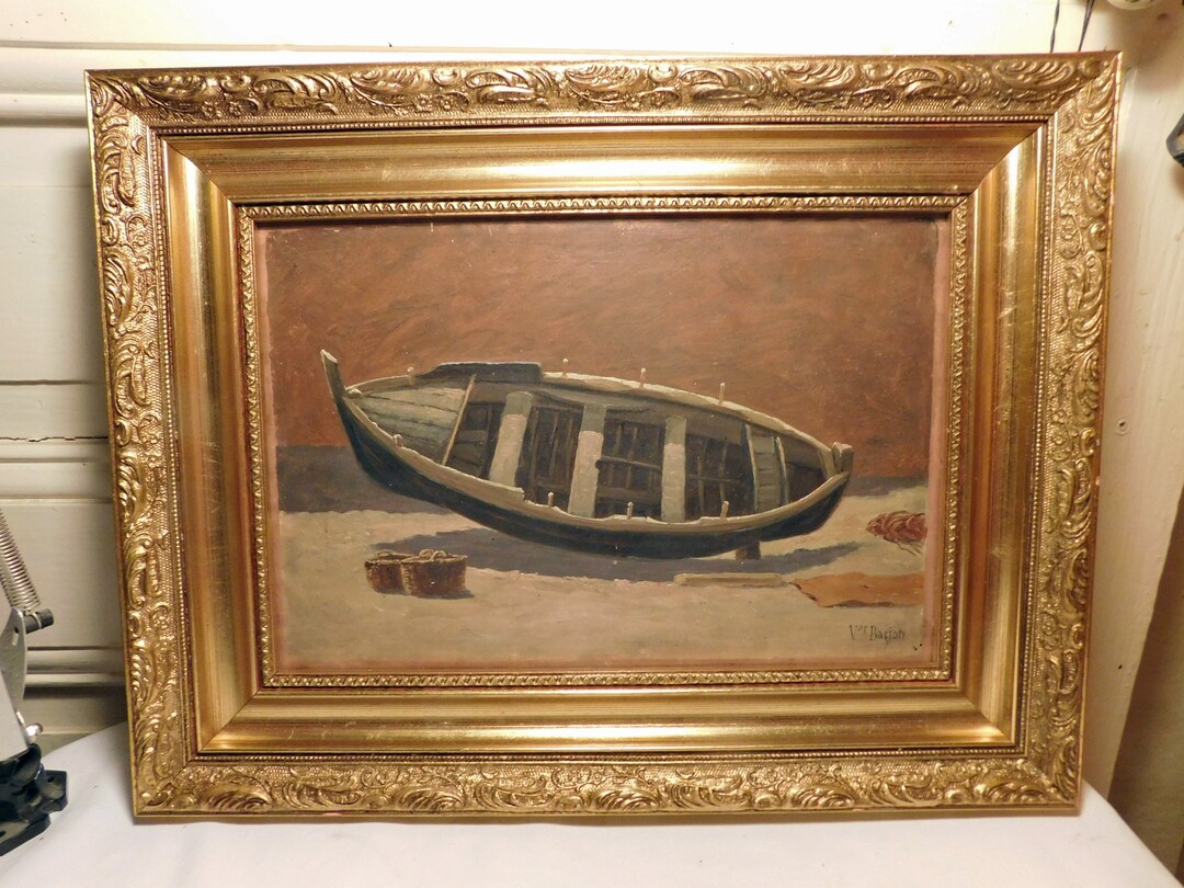 Victor BARJON (1875-1920) "ranked Boat" Oil on Panel Gilt Frame French ...