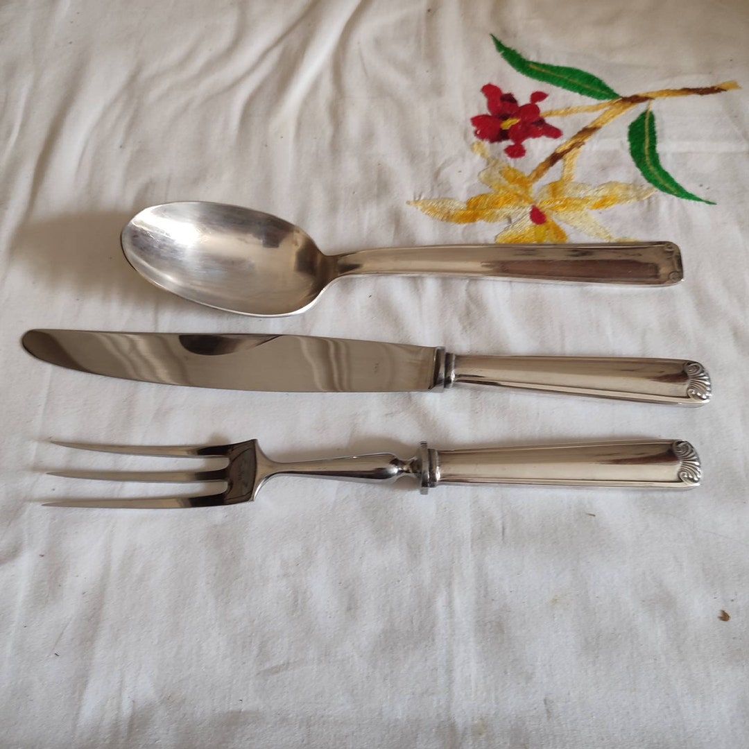 Carving Service, Fork, Knife and Stew Spoon in Silver Plated Shell ...