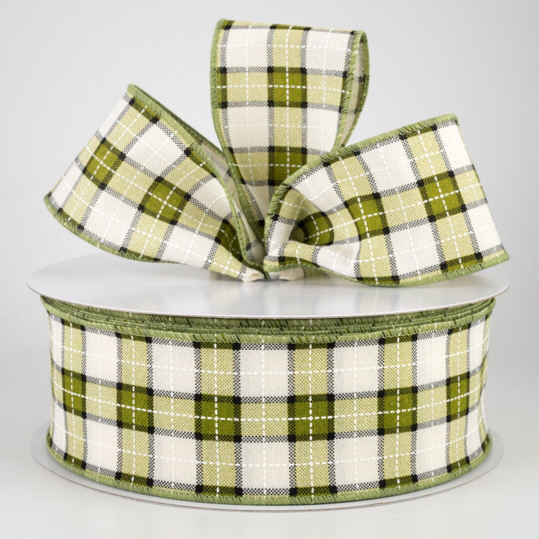 2.5 Olive Ivory Black Windowpane Canvas Plaid Ribbon - Etsy