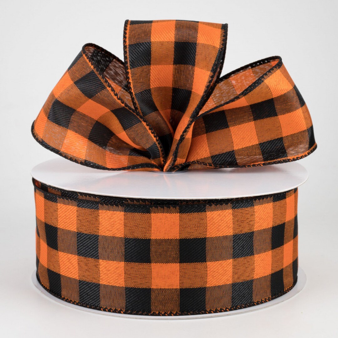 2.5" Linen Check Buffalo Plaid Orange and Black Ribbon, Halloween and ...