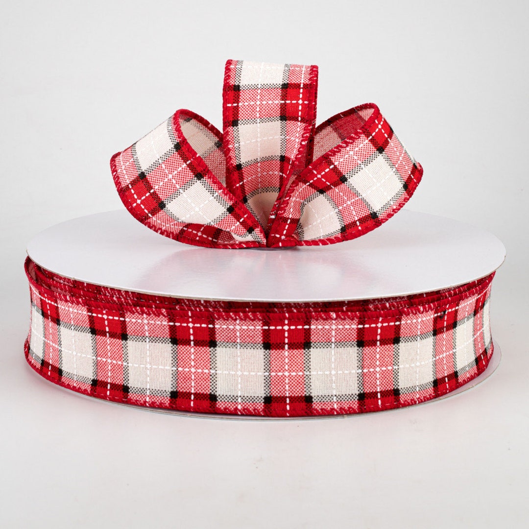 Red Ivory and Black 1.5" Windowpane Plaid Ribbon, Home Decor Wired ...