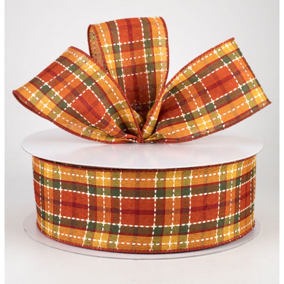 2.5 Fall Plaid Dashed Line Wired Ribbon Thanksgiving | Etsy