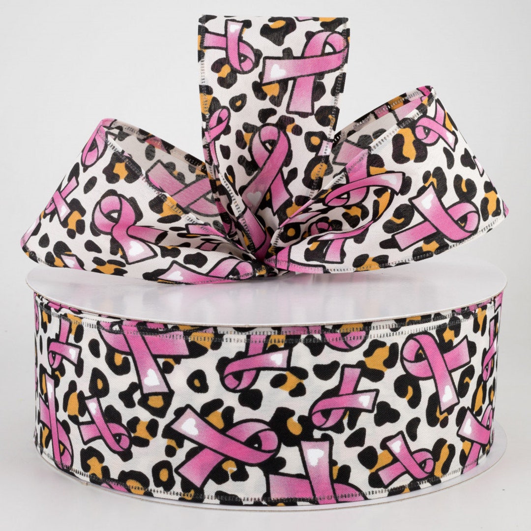 Satin Cheetah Pink Breast Cancer 2.5" Wired Ribbon, Wreath Ribbon Bows ...
