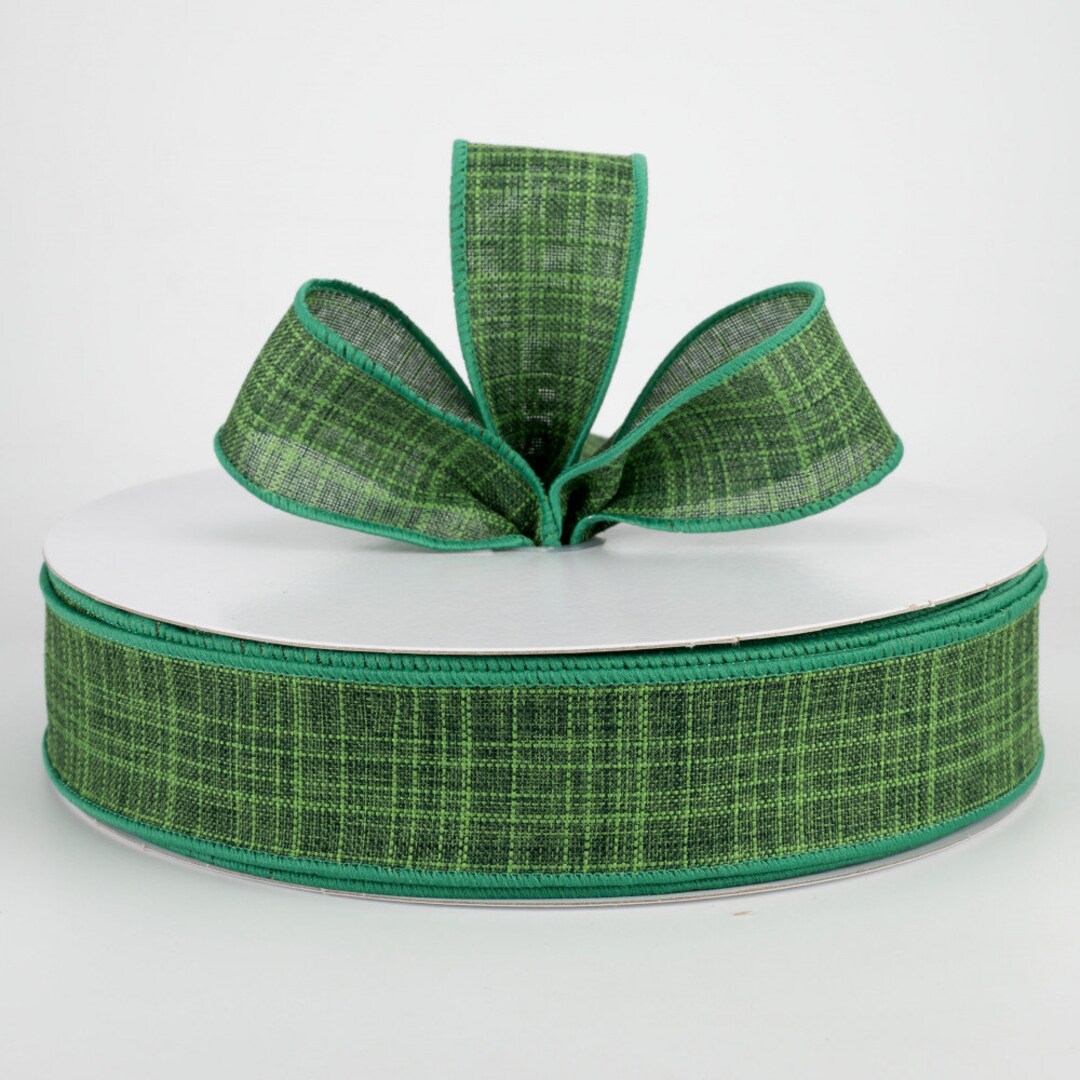 1.5 Emerald Green Estelle Textured Linen Wired Ribbon, Craft Ribbon ...