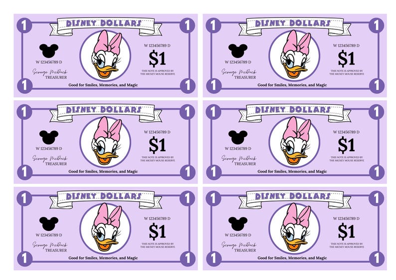 Disney Play Money Spending Tool for Children Vacation Budget Printable ...