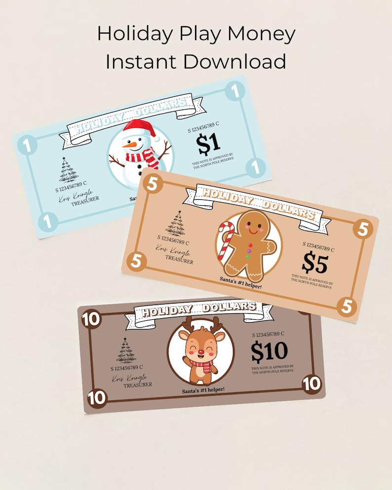 Christmas Play Money Printable Download Digital File Instant Access ...