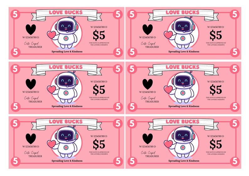 Valentines Day Love Hearts Play Money Printable Download Digital File ...