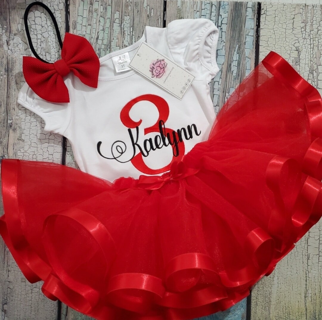 Red Tutu Birthday Outfit Embroidered Personalized Shirt Tutu and Bow ...