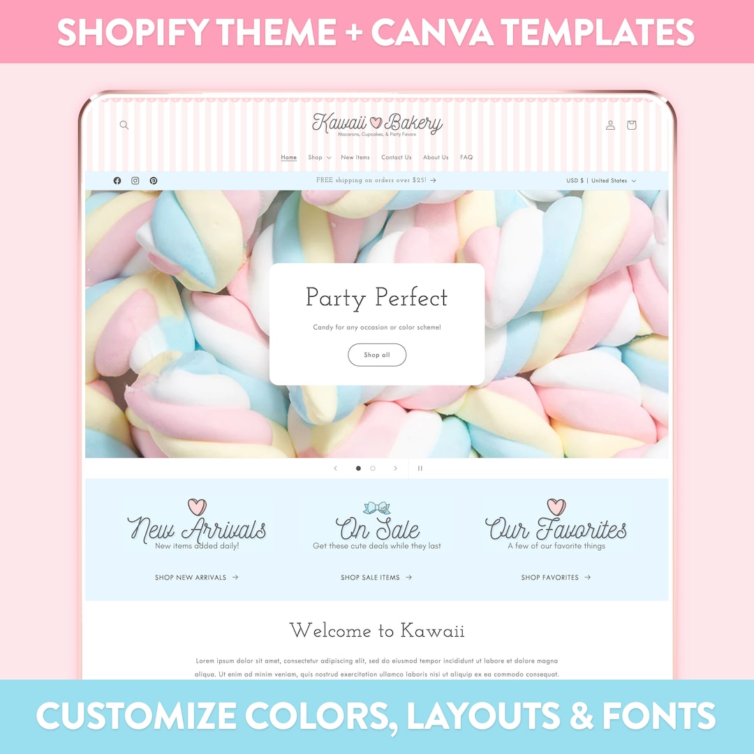 Kawaii Shopify Theme | Cute Pastel Shopify Theme - Etsy