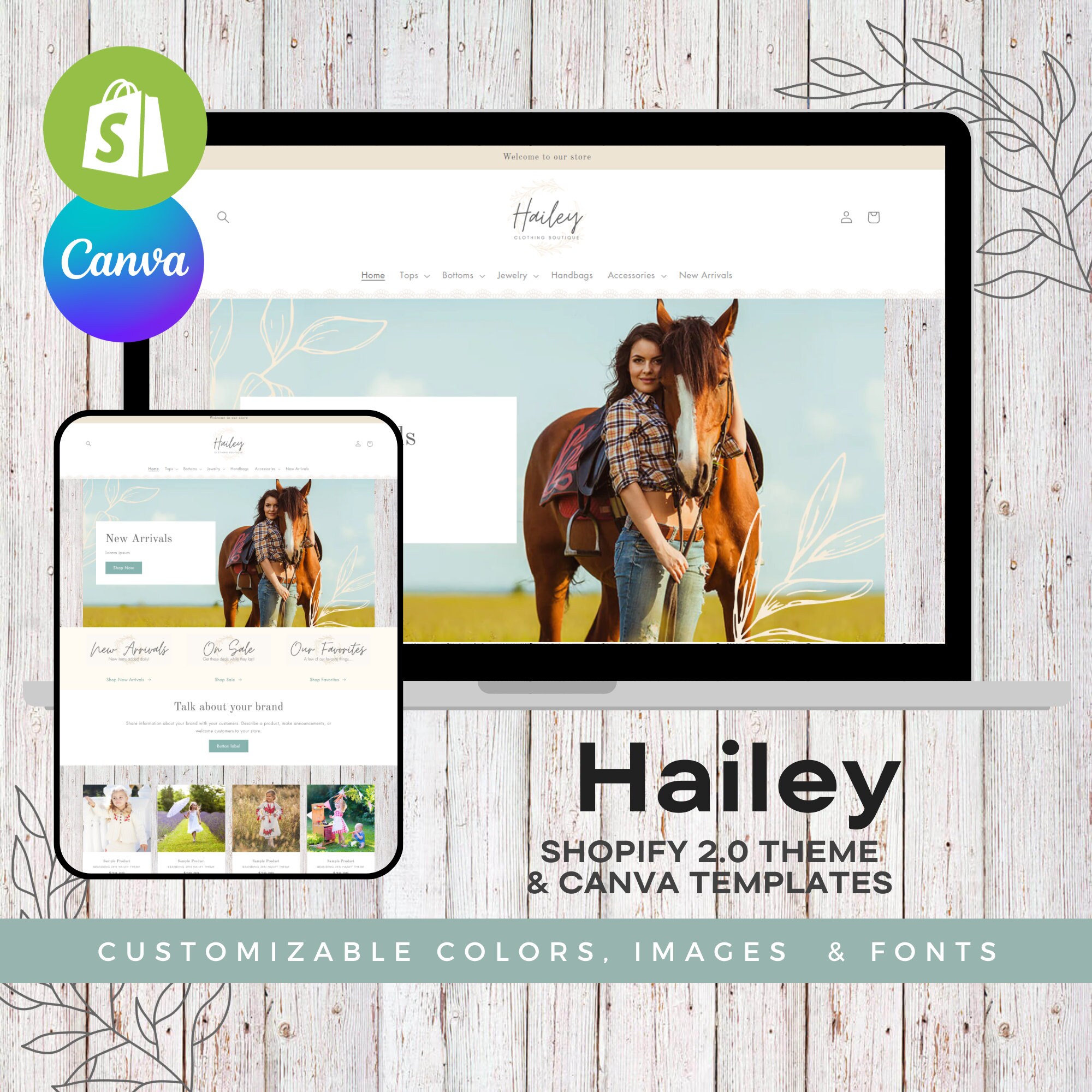 Hailey Feminine Shopify Theme | Rustic Shopify Theme - Etsy