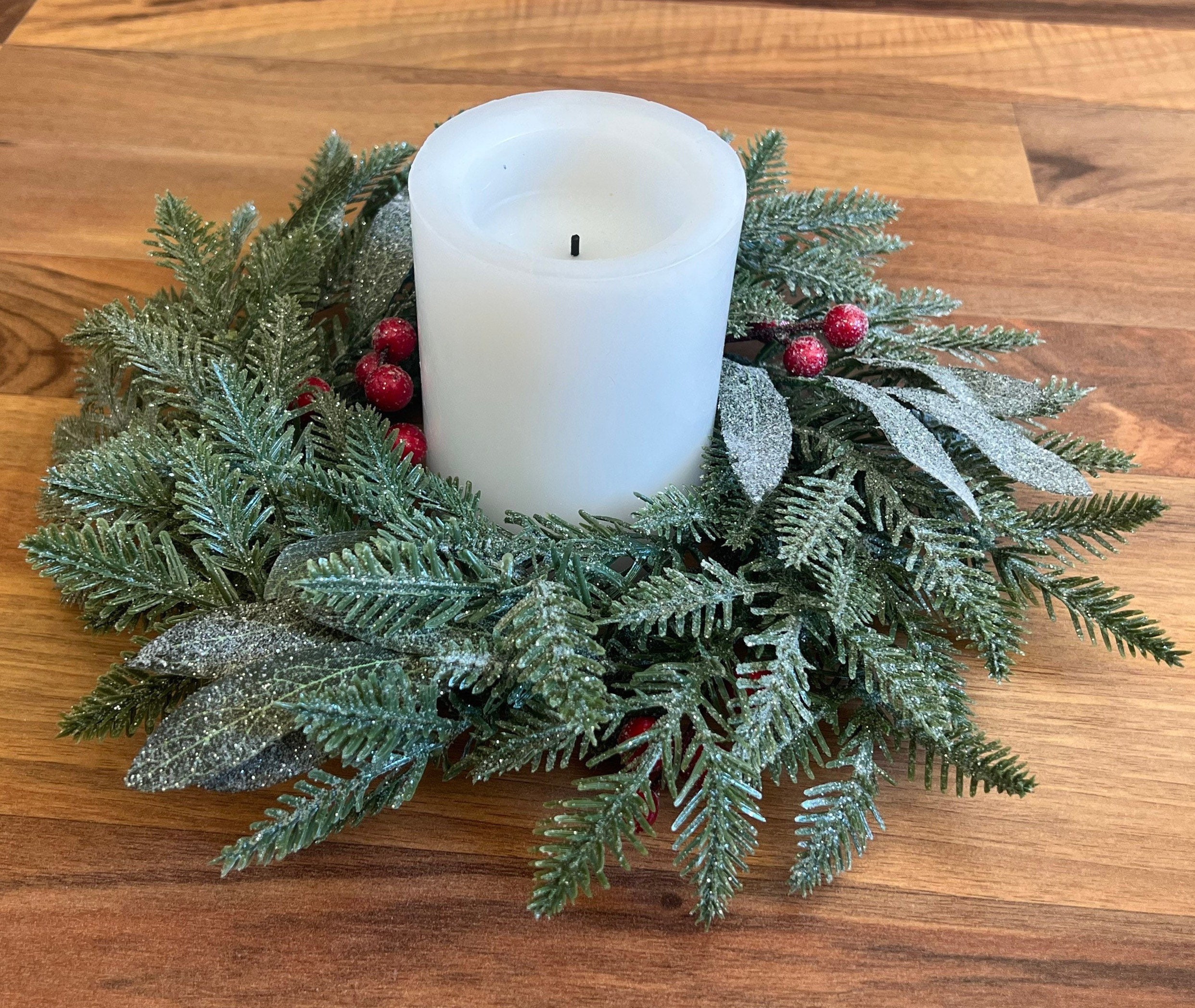 Mini Wreath Christmas Candle Ring Table Centerpiece Frosty - Etsy